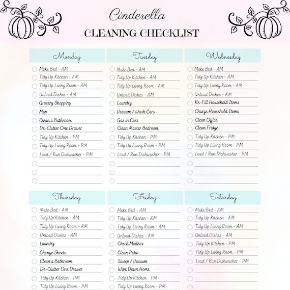 Cinderella Cleaning Checklist | Etsy