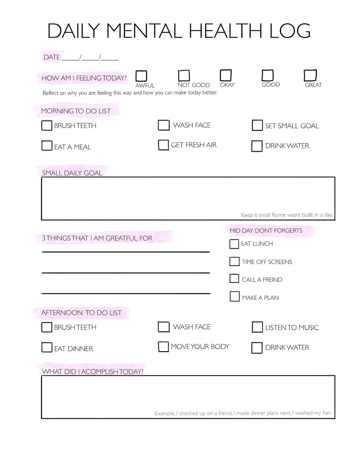Daily Mental Health Log - Etsy Daily Mental Health Log - Etsy
