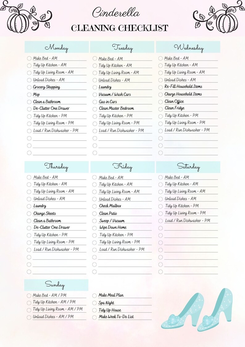 Cinderella Cleaning Checklist - Etsy
