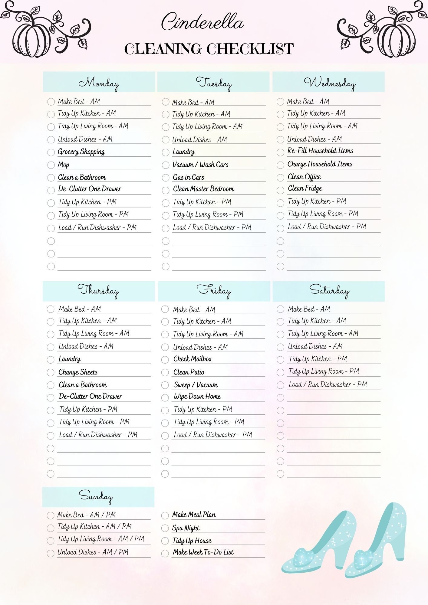 Cinderella Cleaning Checklist - Etsy
