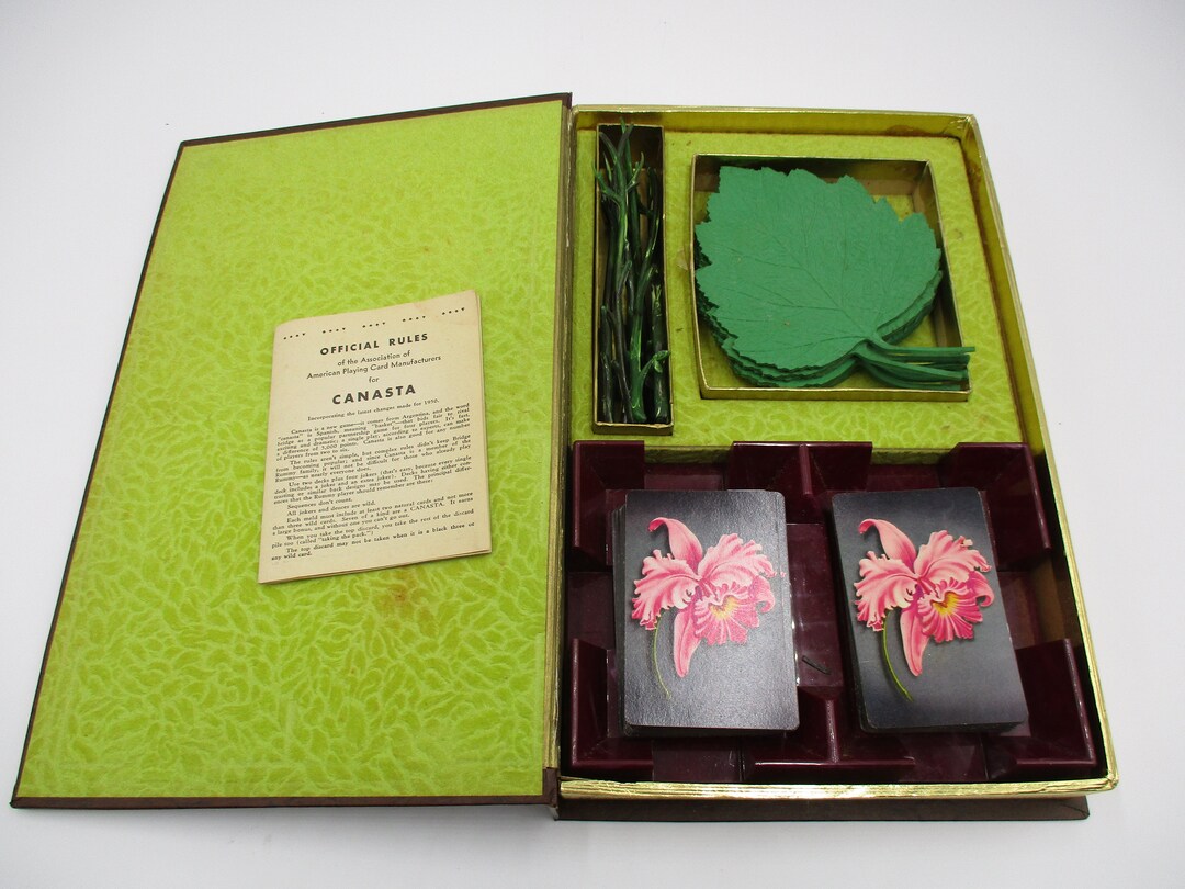 High Class! Canasta "ensemble" With Rubber Coasters and Plastic Swizzle ...