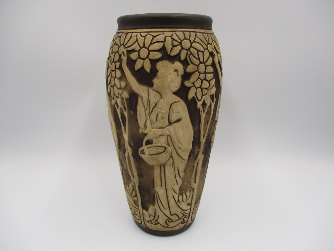 Weller Burntwood Dechiwo Vase, Woman in the Garden - Etsy