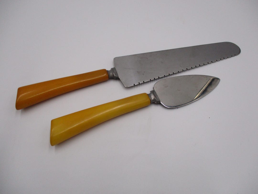 Bakelite, Stainless Steel Cake Knife and Server and Cheese Knife ...