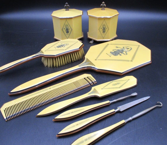 Dupont Lucite Celluloid Dresser Set, 1930s, Nymph, Go… - Gem