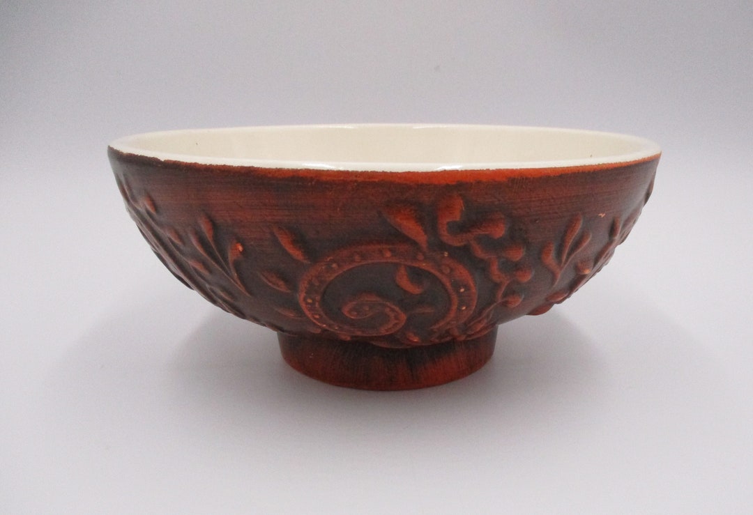 Mid Century Modern Haeger Console Bowl, Oxblood Red Over a Brushed ...