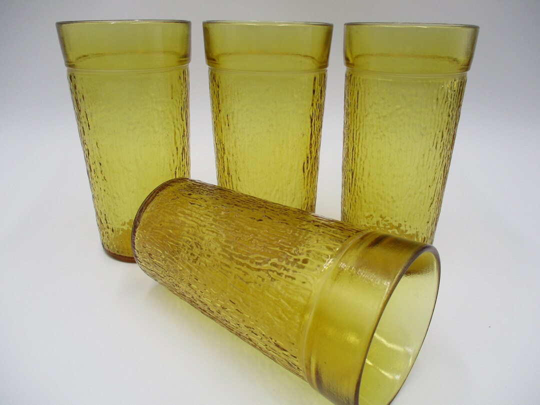 Vintage Kerr Amber Glass Tumblers, Set of Four, Bark Texture - Etsy