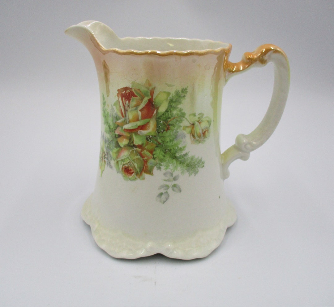Homer Laughlin Hudson Milk Pitcher, Rose Pattern With Peach Luster Trim ...