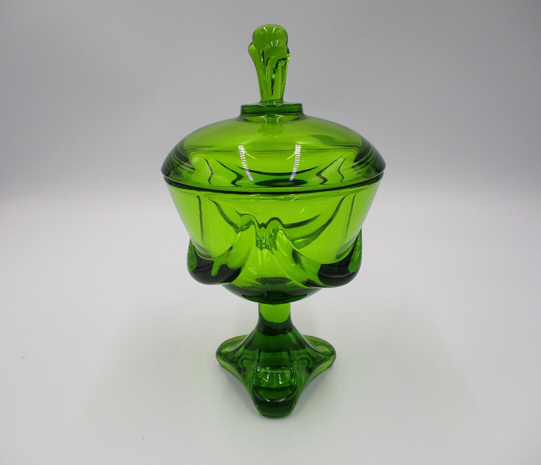 Vintage Viking Glass Green Covered Candy Jar, Epic Drape Pattern - Etsy