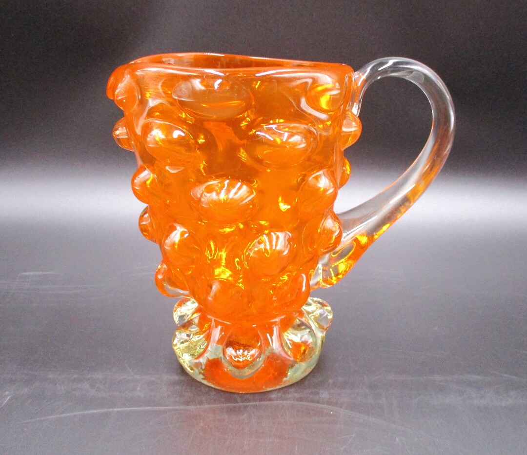 Vintage Orange Glass Pitcher, Hobnail, Bubble, "glob" Pattern, Mid ...