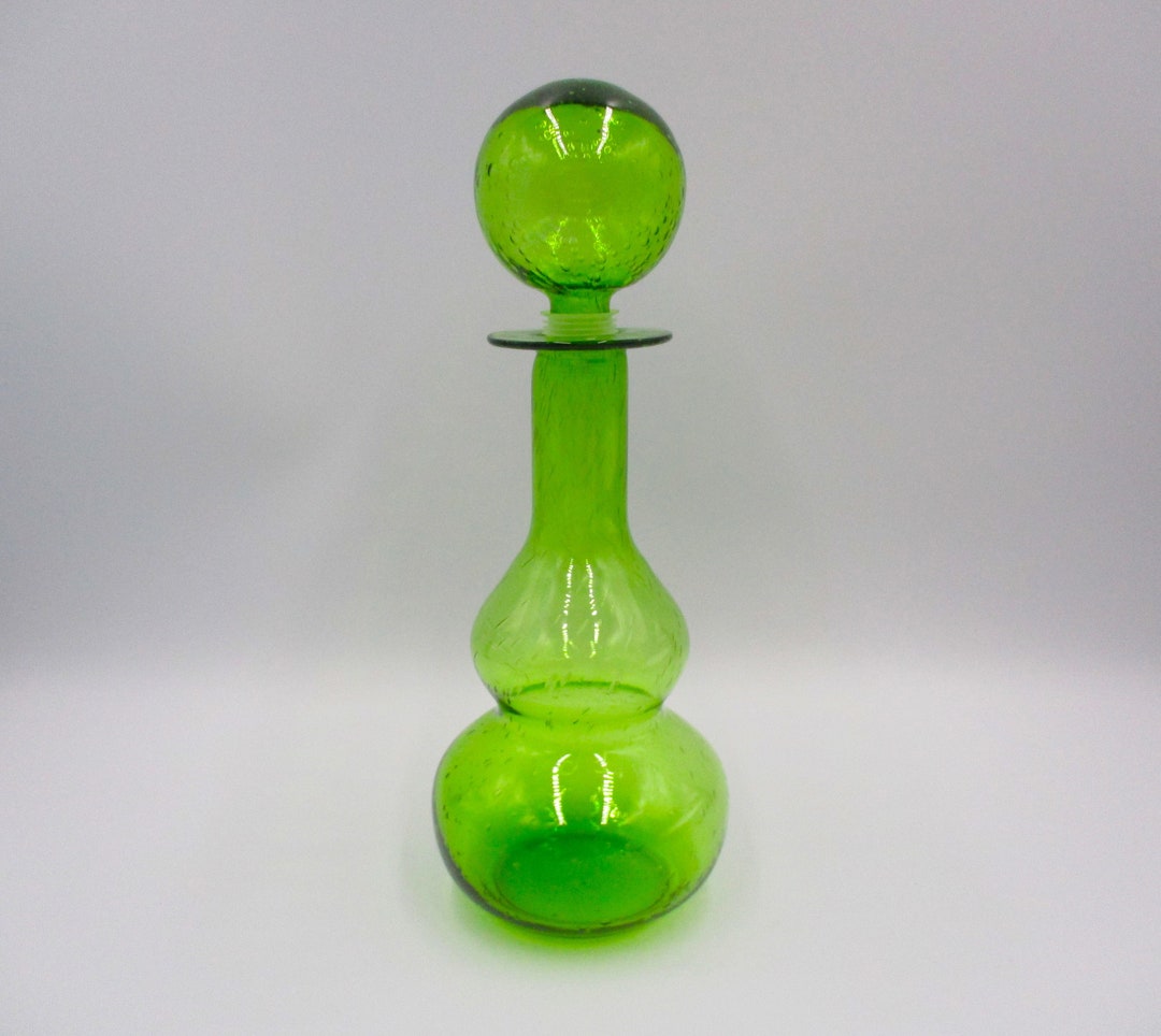Green Decanter With Seeded Glass, Bubble Design - Etsy