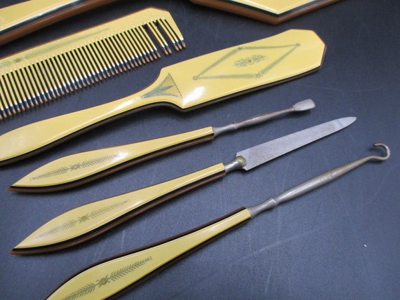 Dupont Lucite Celluloid Dresser Set, 1930s, Nymph, Go… - Gem