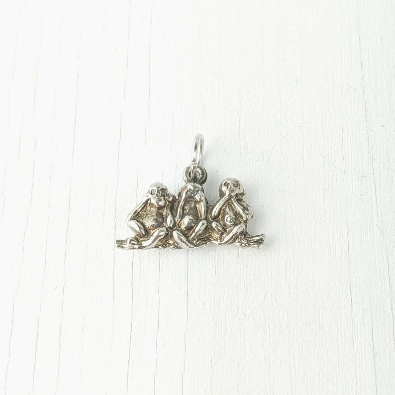 Sterling Silver Three Monkeys Charm Speak No Evil Pendant - Etsy