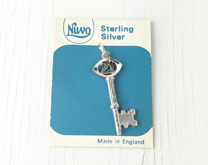 Sterling Silver Key Charm 21st Birthday Pendant New Old Stock 1970s ...