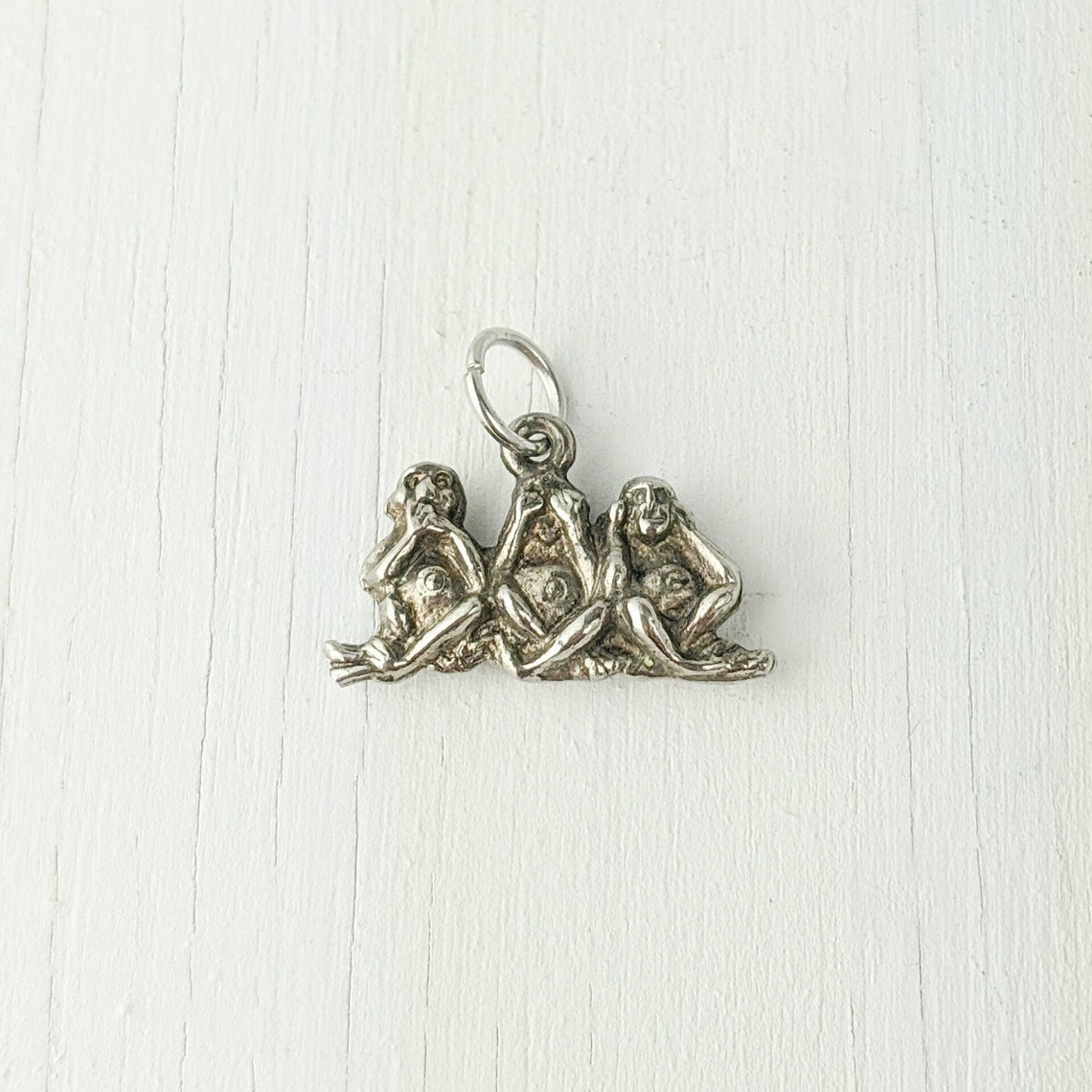 Sterling Silver Three Monkeys Charm Speak No Evil Pendant - Etsy
