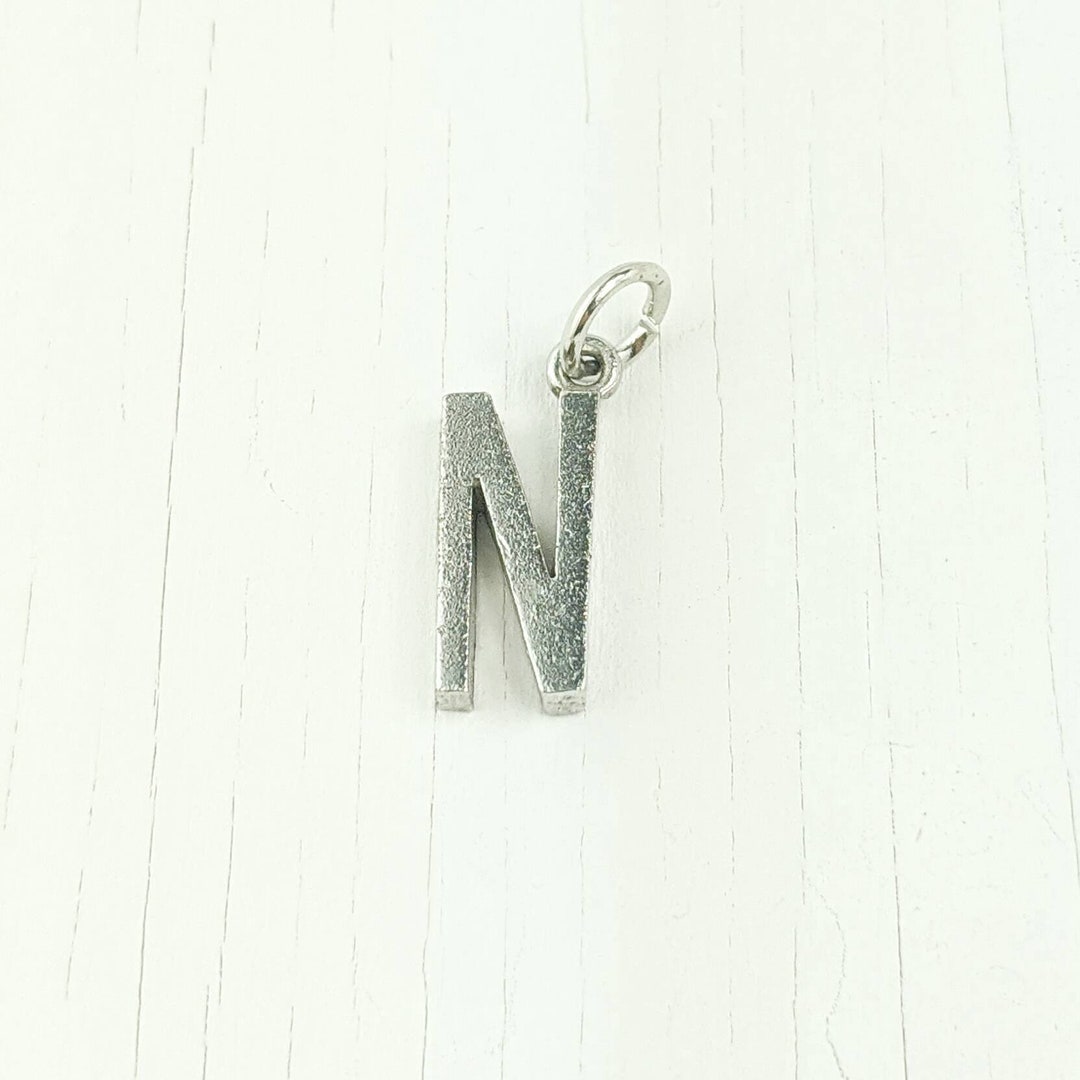 Sterling Silver Letter N Charm Initial Pendant Block - Etsy