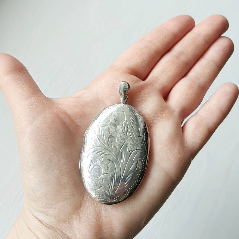Sterling Silver Large Oval Locket Floral Design Keepsake - Etsy