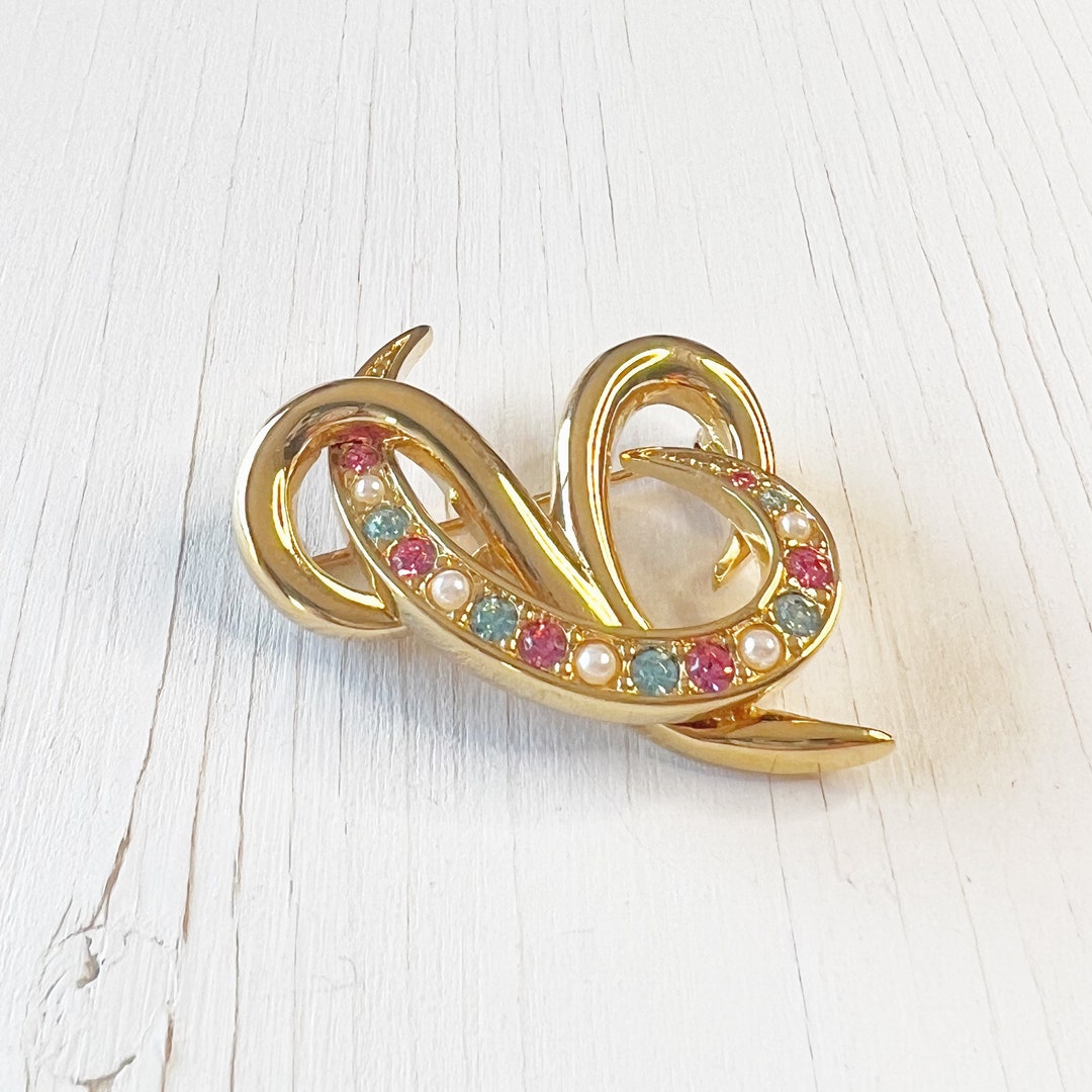 Dorlan Brooch Imitation Pearls Rhinestones Vintage - Etsy