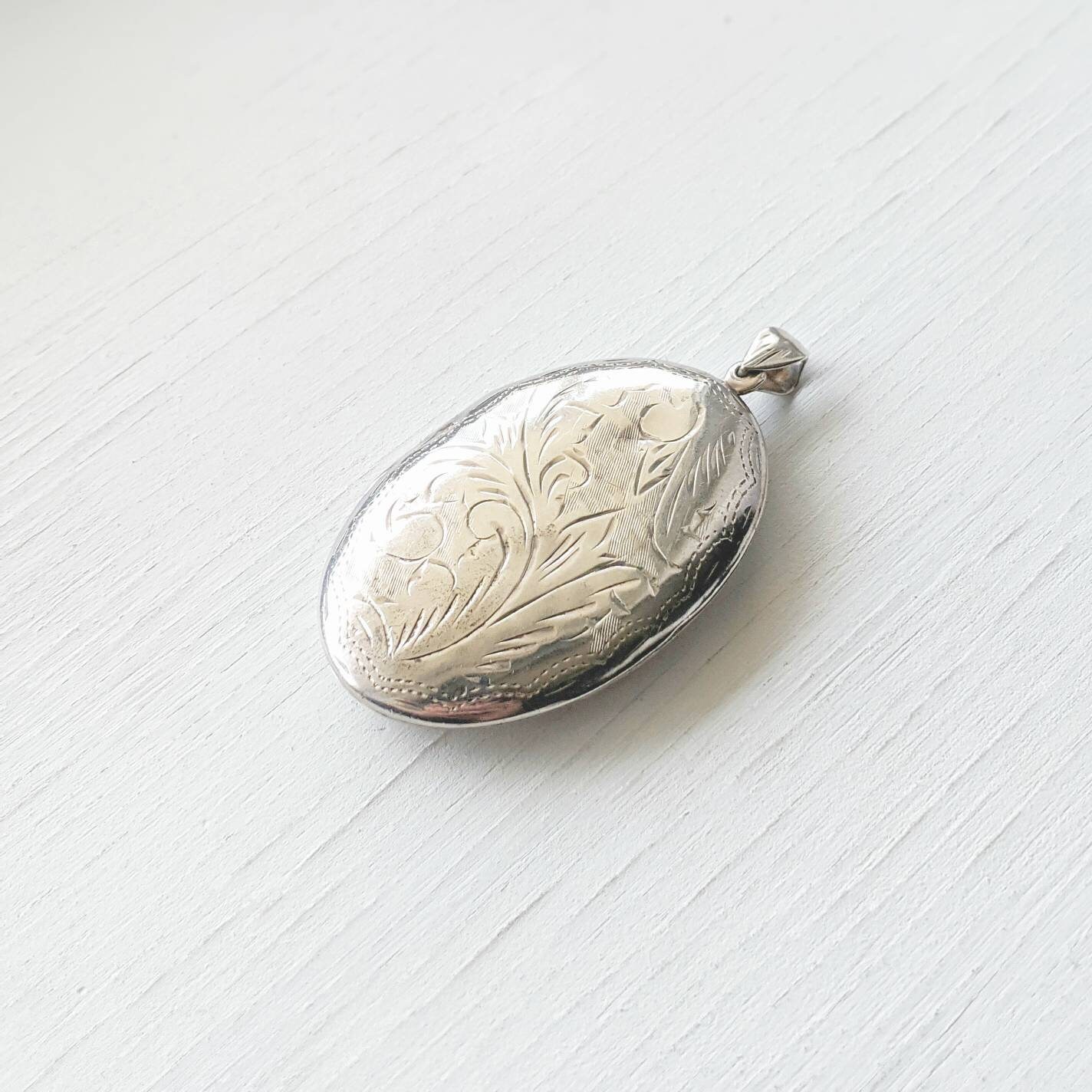 Sterling Silver Large Oval Locket Floral Design Keepsake | Etsy