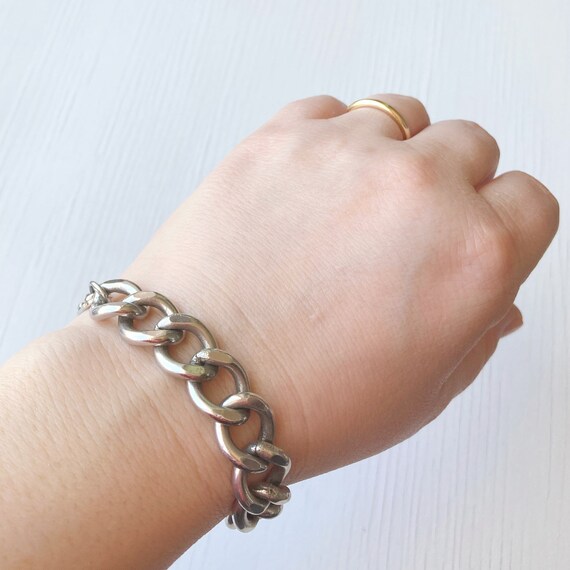 Heavy Sterling Silver Link Bracelet | Thick Curb Link… - Gem