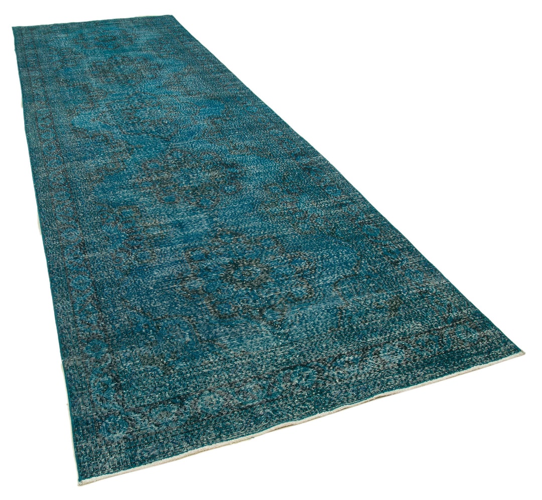 Turquoise Runner Rug Handmade Turkish Ovedyed Long Runner 4x14 Runner ...