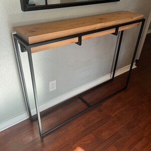 White Oak Narrow Entryway Console Table Metal Basket - Etsy