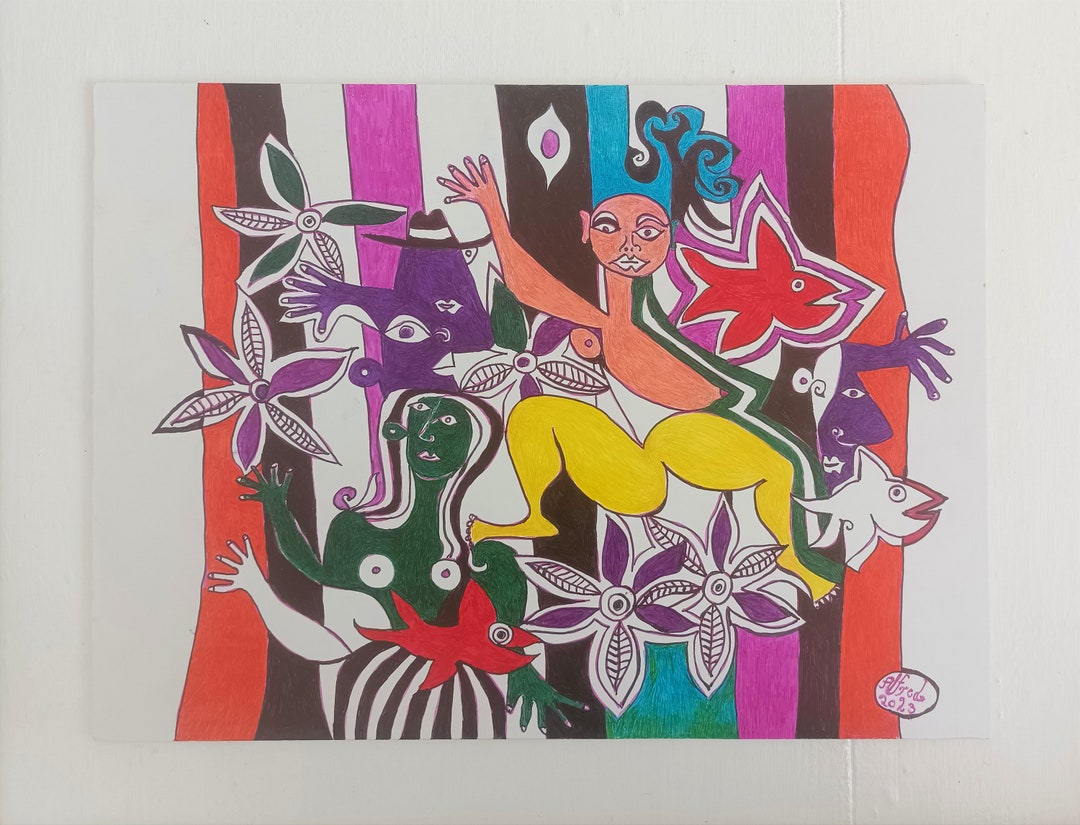 Cubist Ink Drawing: Picasso Inspired, Modern Art - Etsy