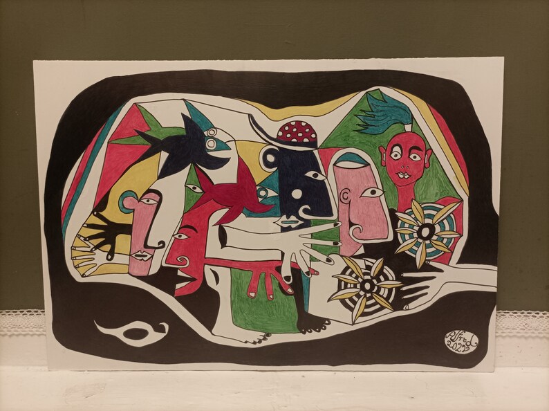 Modern Art Cubist Painting Picasso Inspired Picasso Style Art Brut ...