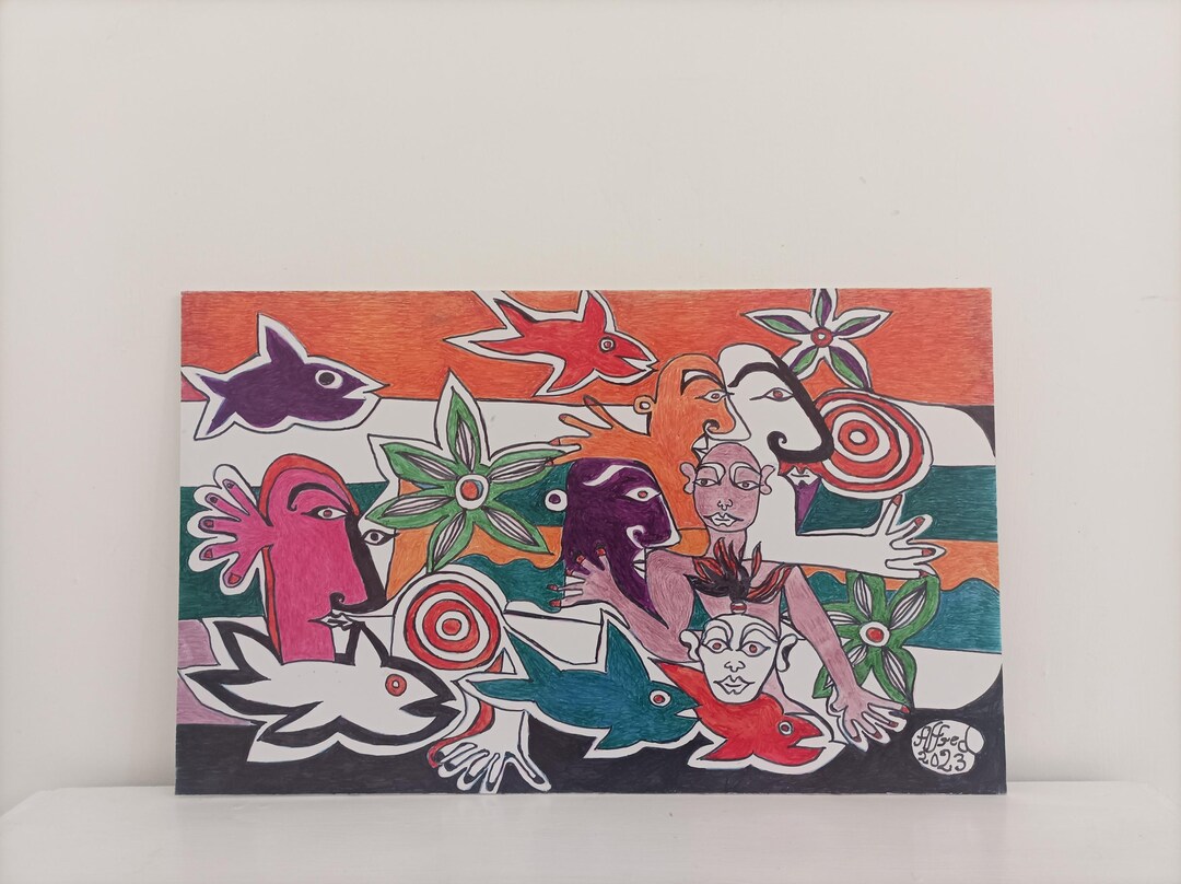 Wild Trippy Bright Painting Colourful Picture Picasso Style Art Brut ...