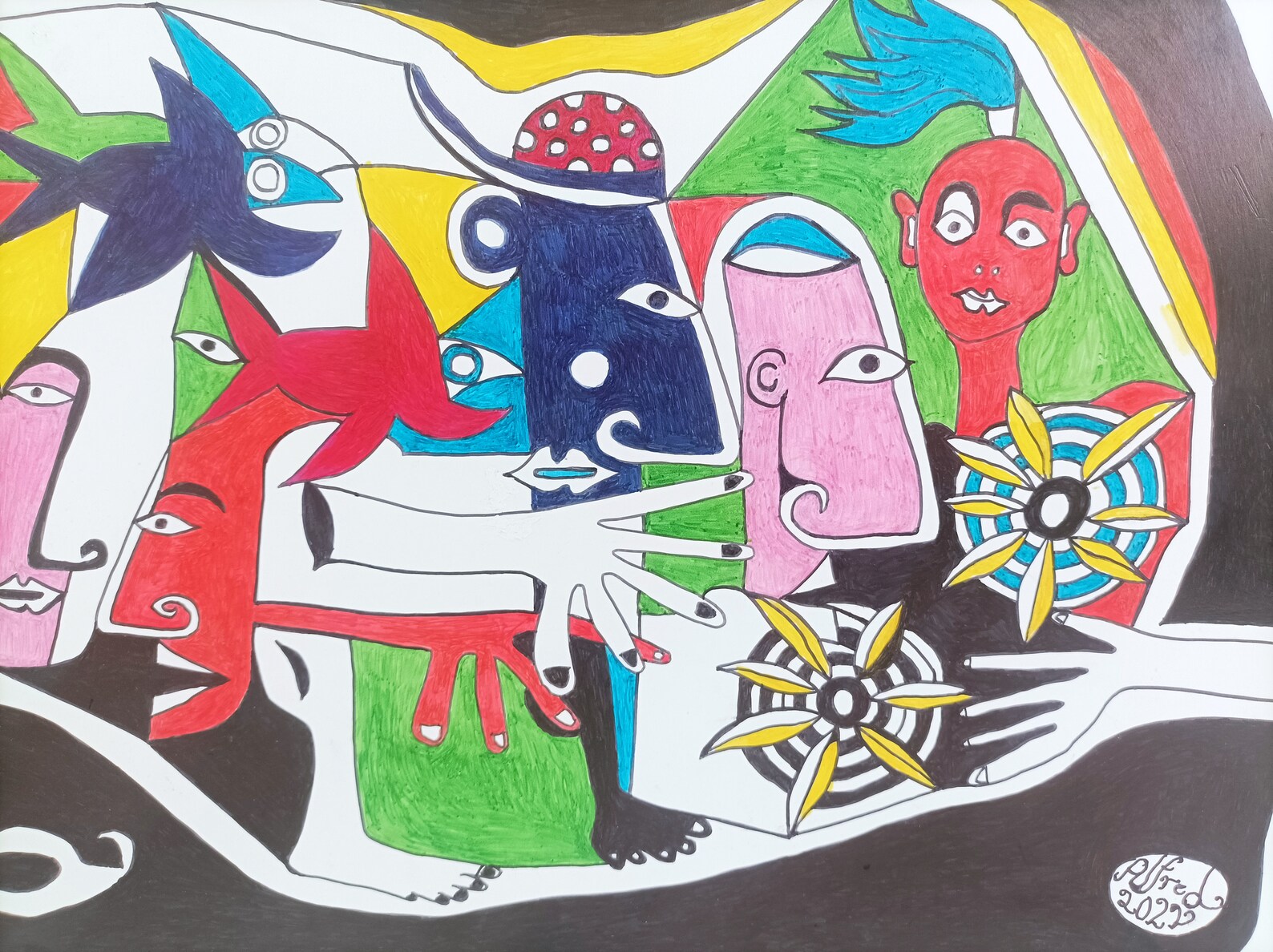 Modern Art Cubist Painting Picasso Inspired Picasso Style Art Brut ...