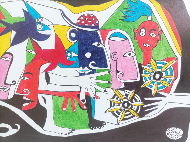 Modern Art Cubist Painting Picasso Inspired Picasso Style Art Brut ...
