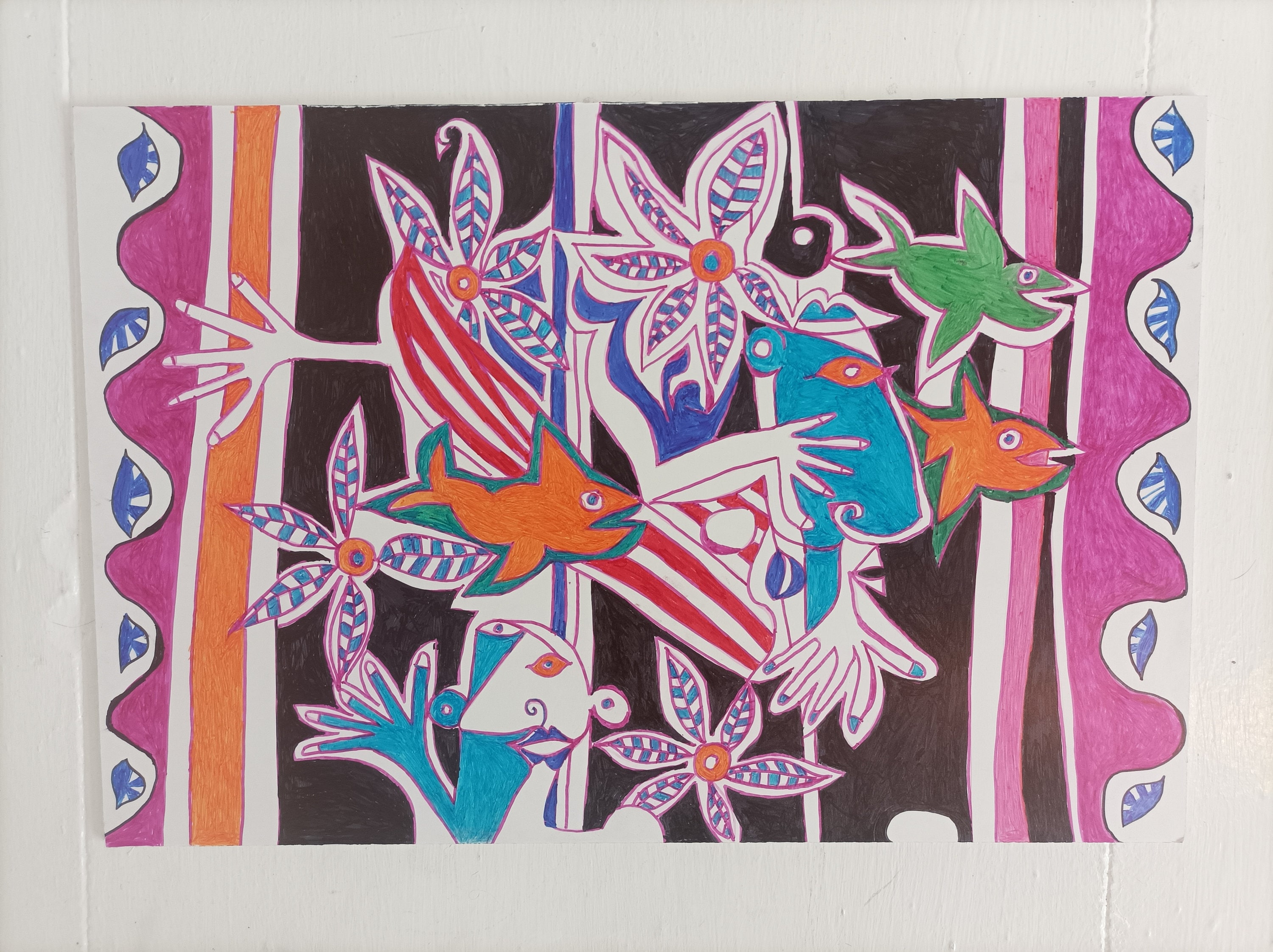 Original Modern Art Cubist Painting Picasso Inspired Fish Painting ...