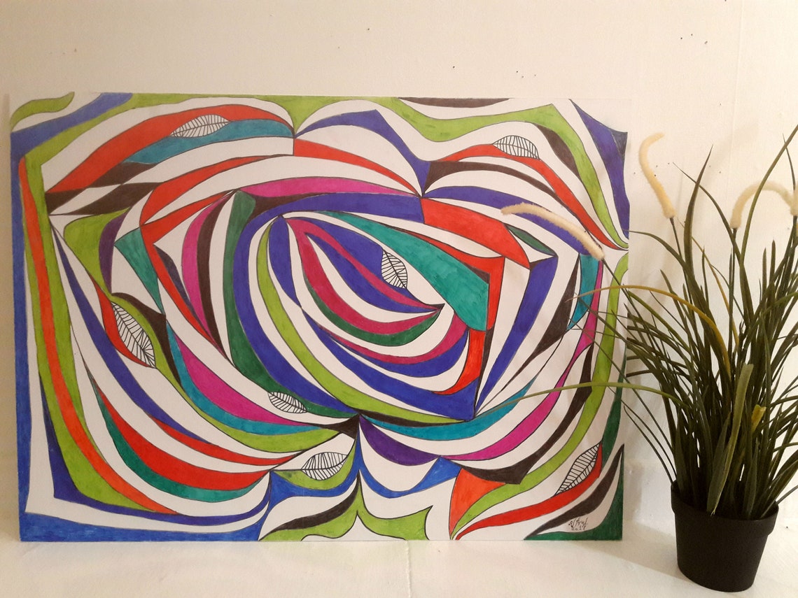 Mondern plant art cubist nature painting original cubist | Etsy