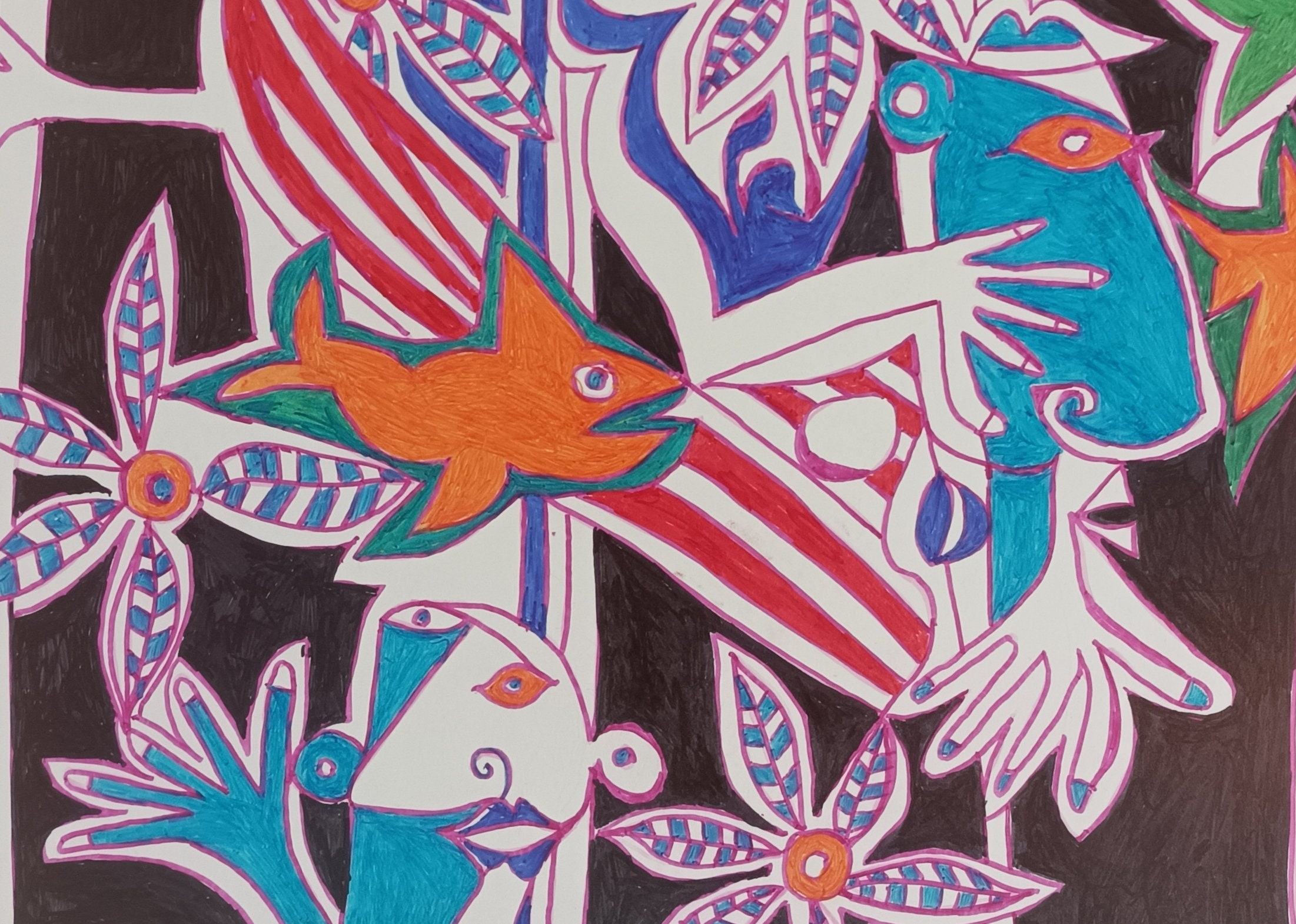 Original Modern Art Cubist Painting Picasso Inspired Fish Painting ...