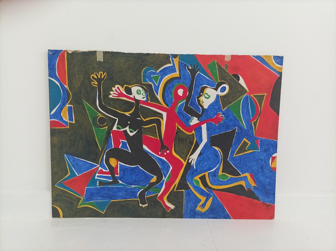 Cubist Dance Modern Art Oil Painting, Brut, Tribal Festival Art - Etsy
