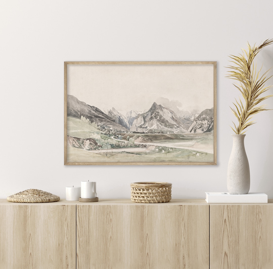 Muted Mountain Watercolor Painting Vintage Landscape - Etsy