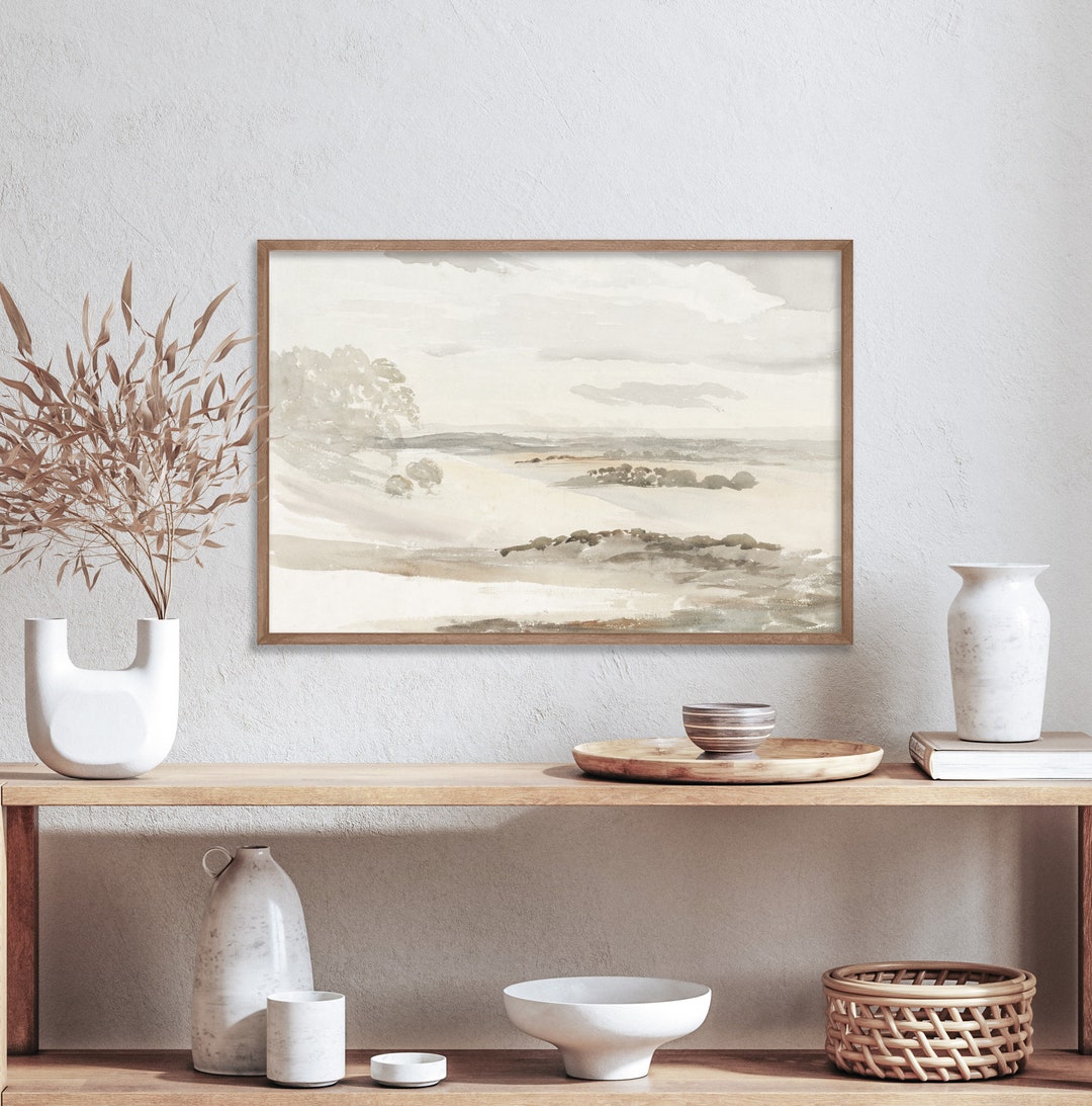 Neutral Abstract Print Watercolor Abstract Vintage Print Framed Canvas ...