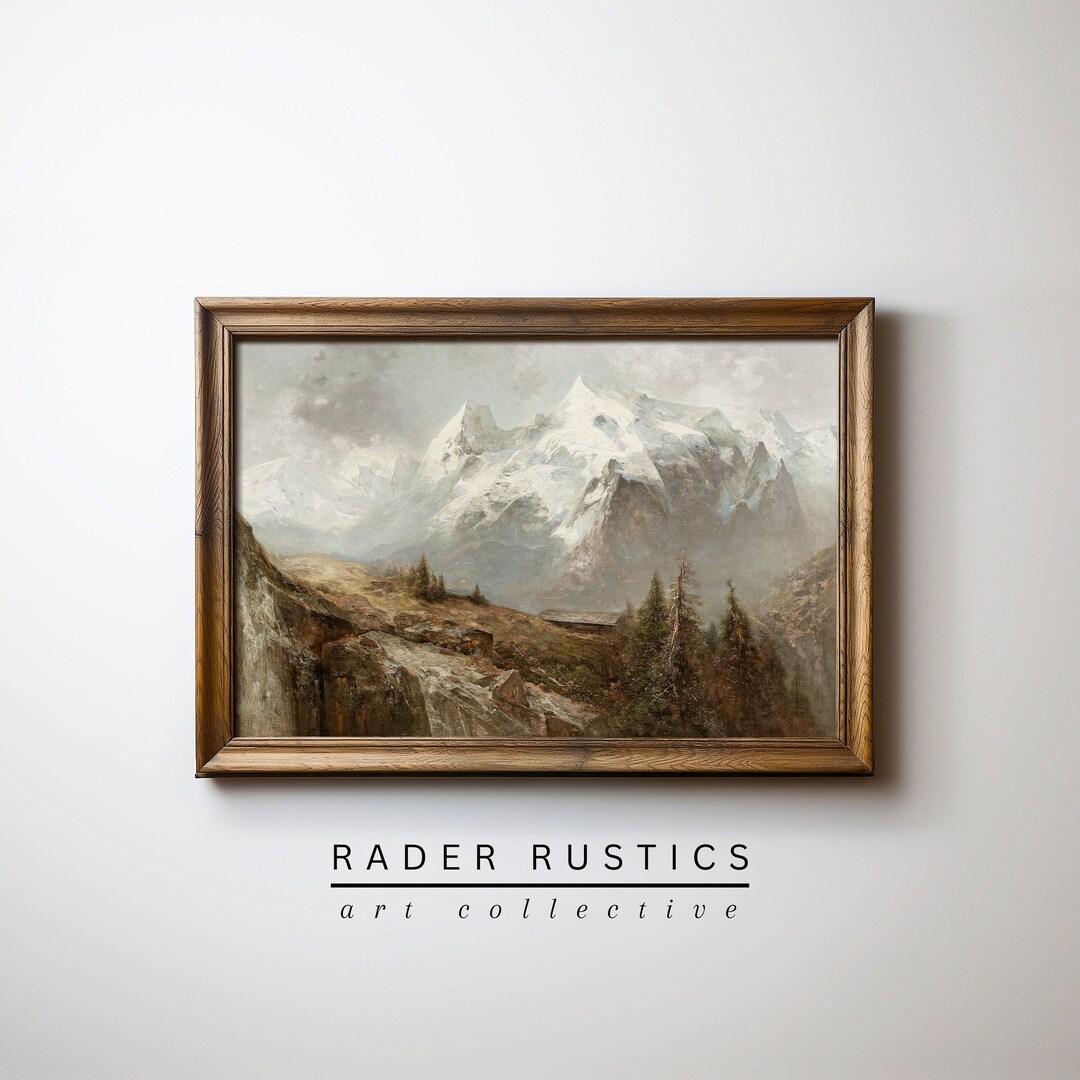 Cabin in the Mountains Painting Vintage Printable Wall Art DIGITAL ...