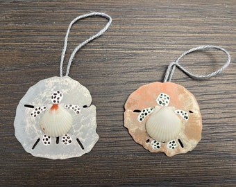 Coastal Baby Turtle Sea Shell Sand Dollar Ornaments Set of 2 - Etsy