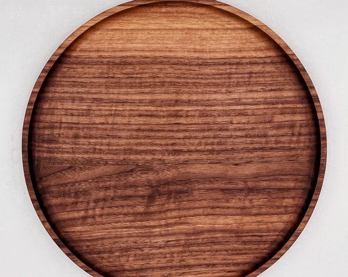 Round Wooden Walnut Tray Ottoman Tray Coffee Table Tray Mid-century ...