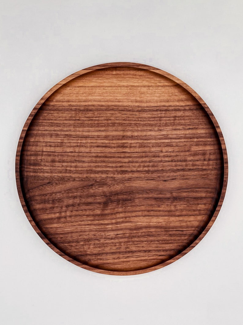 Round Wooden Walnut Tray | Ottoman Tray | Coffee Table Tray | Mid ...
