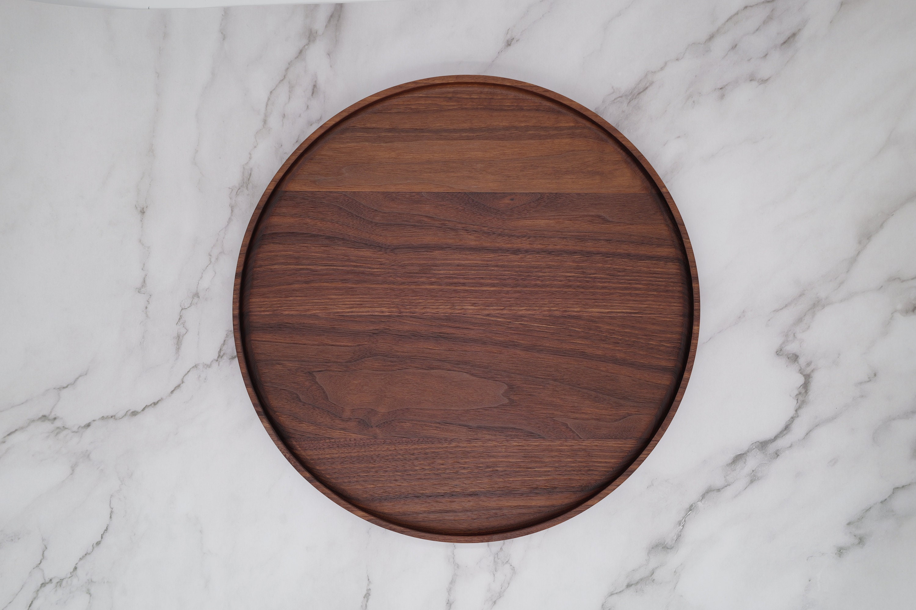 Round Wooden Walnut Tray | Ottoman Tray | Coffee Table Tray | Mid ...