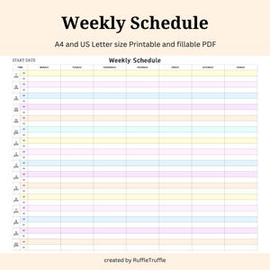 Editable Weekly Schedule, Weekly Printable Planner, Half Hour Weekly ...