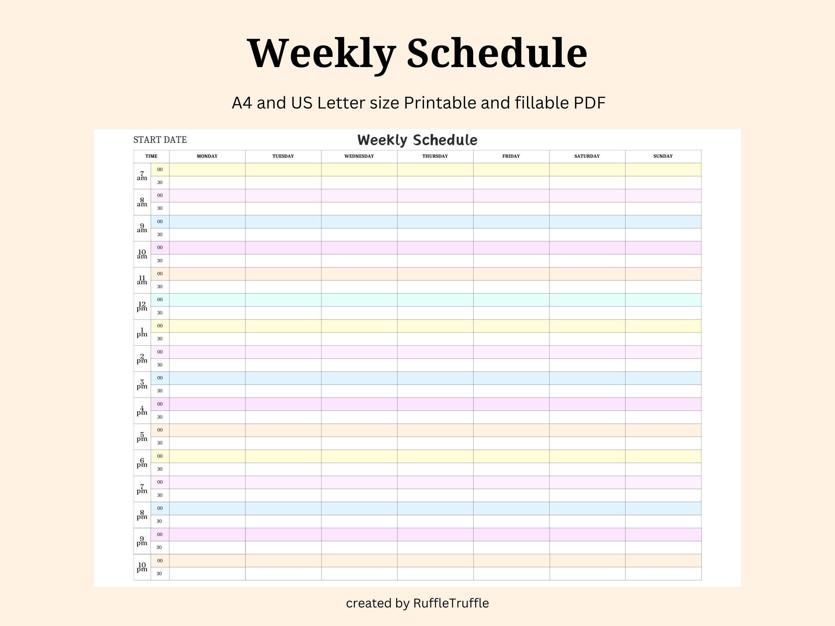Editable Weekly Schedule Half Hour Printable Planner Student Planner ...
