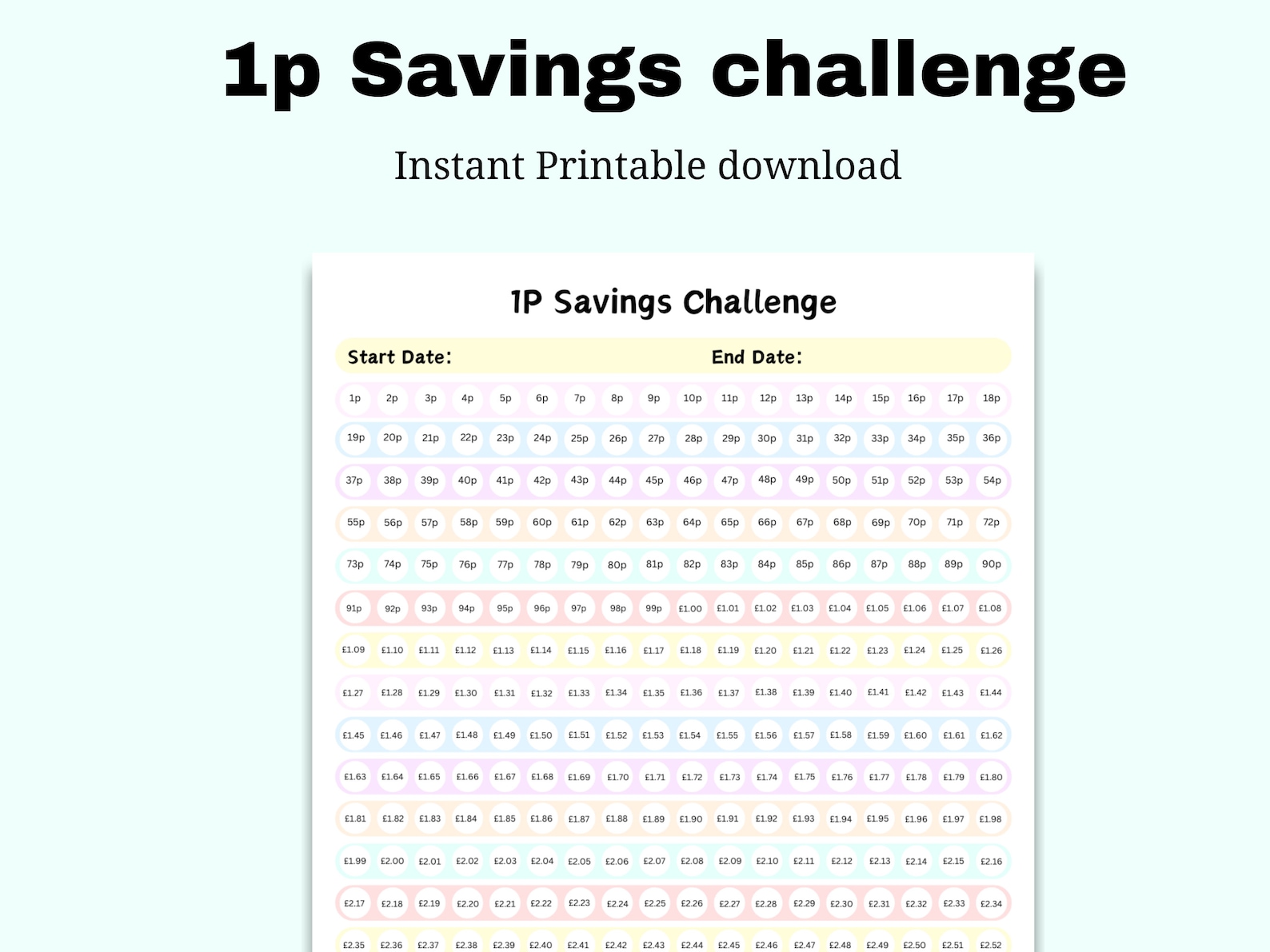 1p Savings Challenge, One Penny Saving Challenge, Printable 1p Savings ...