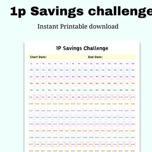 1p Savings Challenge, One Penny Saving Challenge, Printable 1p Savings ...