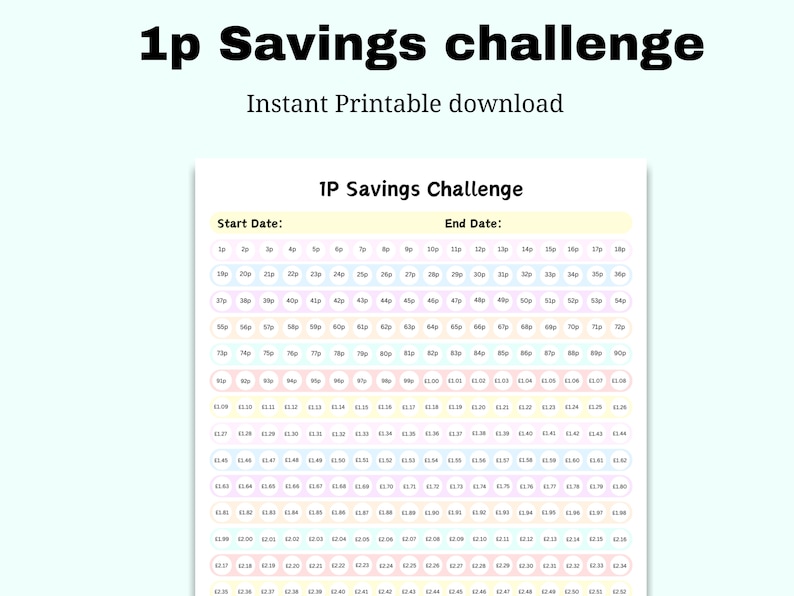 1p Savings Challenge, One Penny Saving Challenge, Printable 1p Savings ...