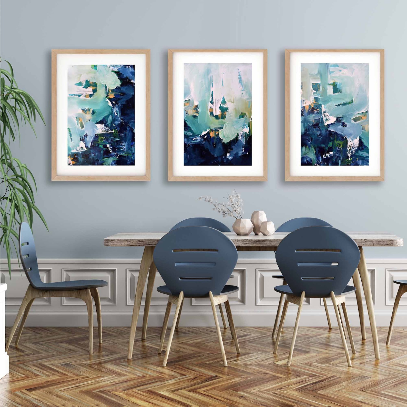 Large Set of 3 Framed Prints Bright Abstract Wall Art Large - Etsy UK