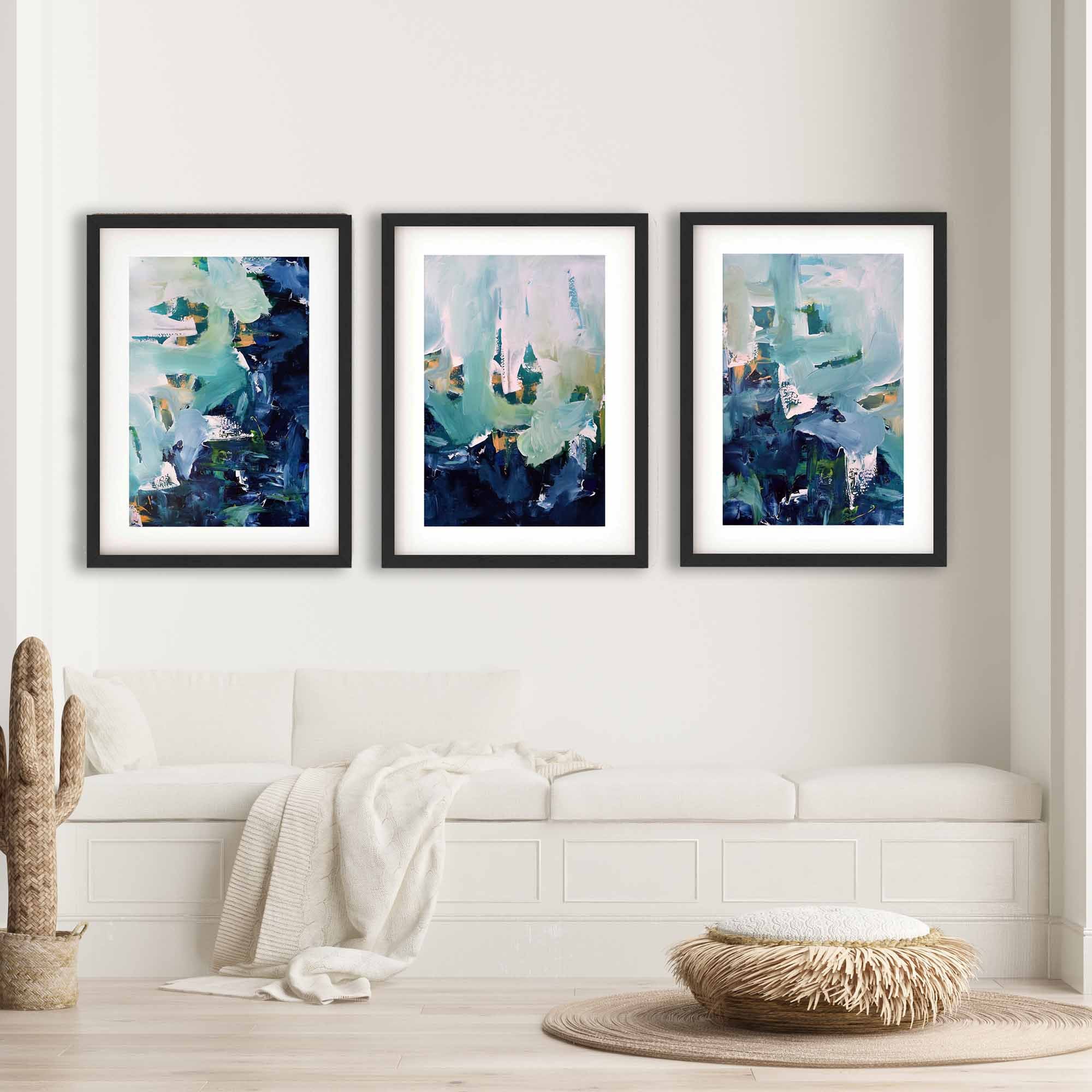 Large Set of 3 Framed Prints Bright Abstract Wall Art Large - Etsy UK