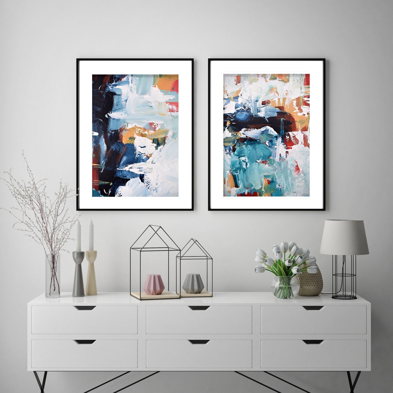 Set of 2 Poster ART Abstract Print Framed Wall Art Large Wall - Etsy