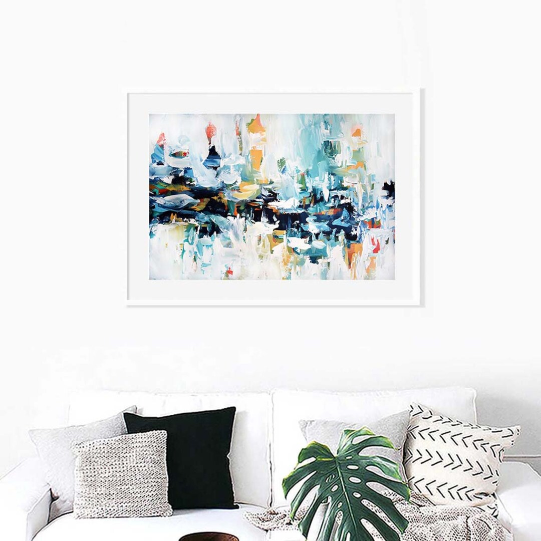 Abstract Art Prints, Bathroom Wall Art, Blue Abstract River Painting ...